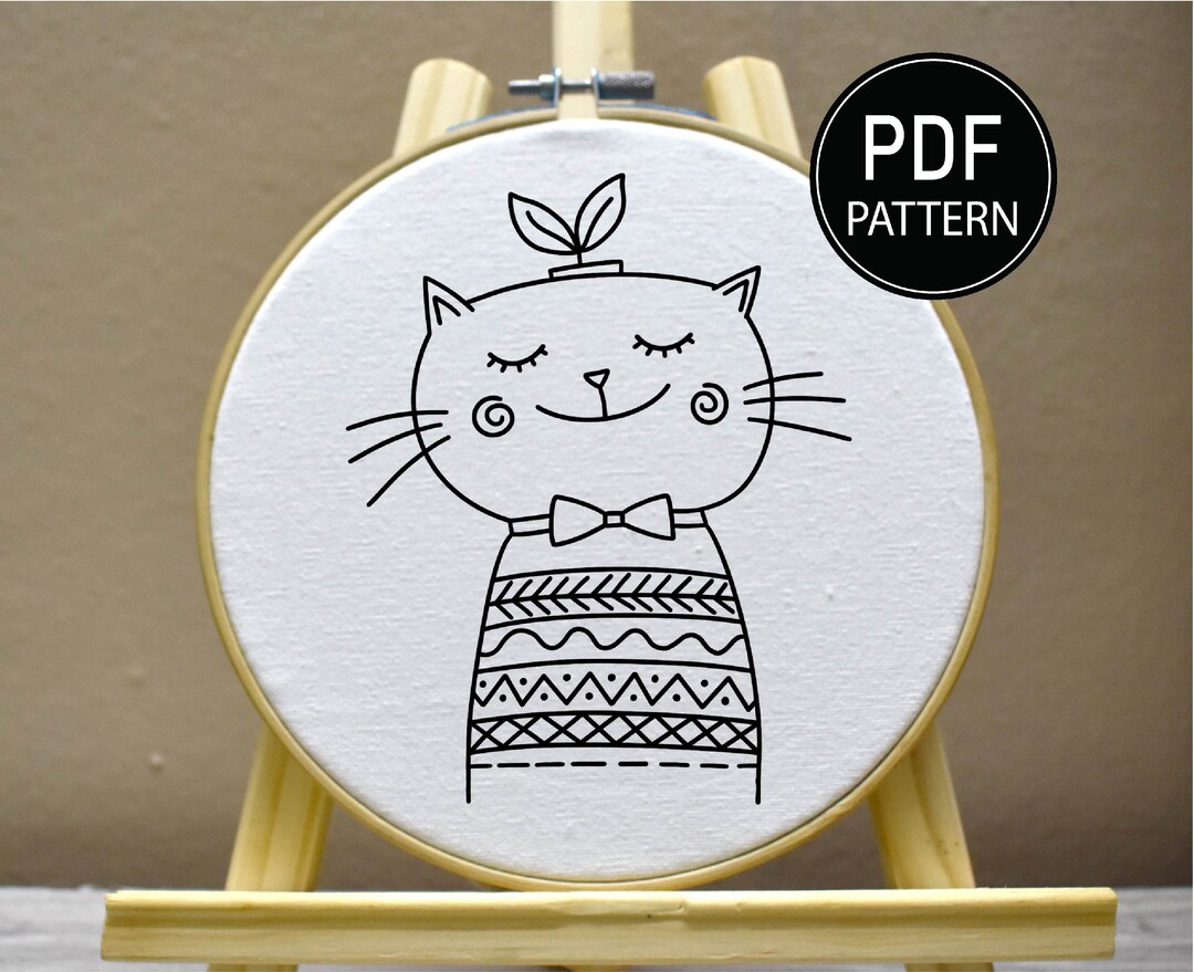 Cat Embroidery Pattern Cat Line Art Embroidery Kitten Embroidery ...