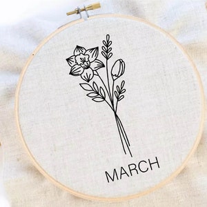 Birth Month Flower Embroidery Pattern March Flower Embroidery Daffodil ...