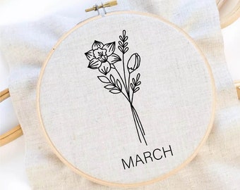 Birth Month Flower Embroidery Pattern April Flower Embroidery Daisy ...