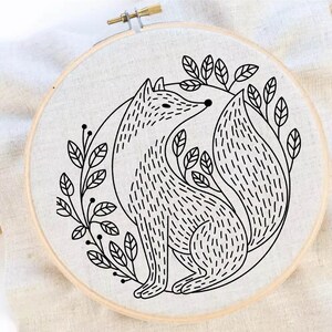 Fox Embroidery Pattern Floral Embroidery Pattern Fox Hand Embroidery ...