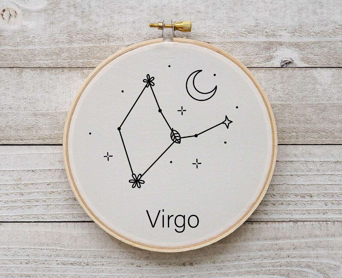 Virgo Embroidery Pattern Zodiac Embroidery Flower Zodiac Sign - Etsy