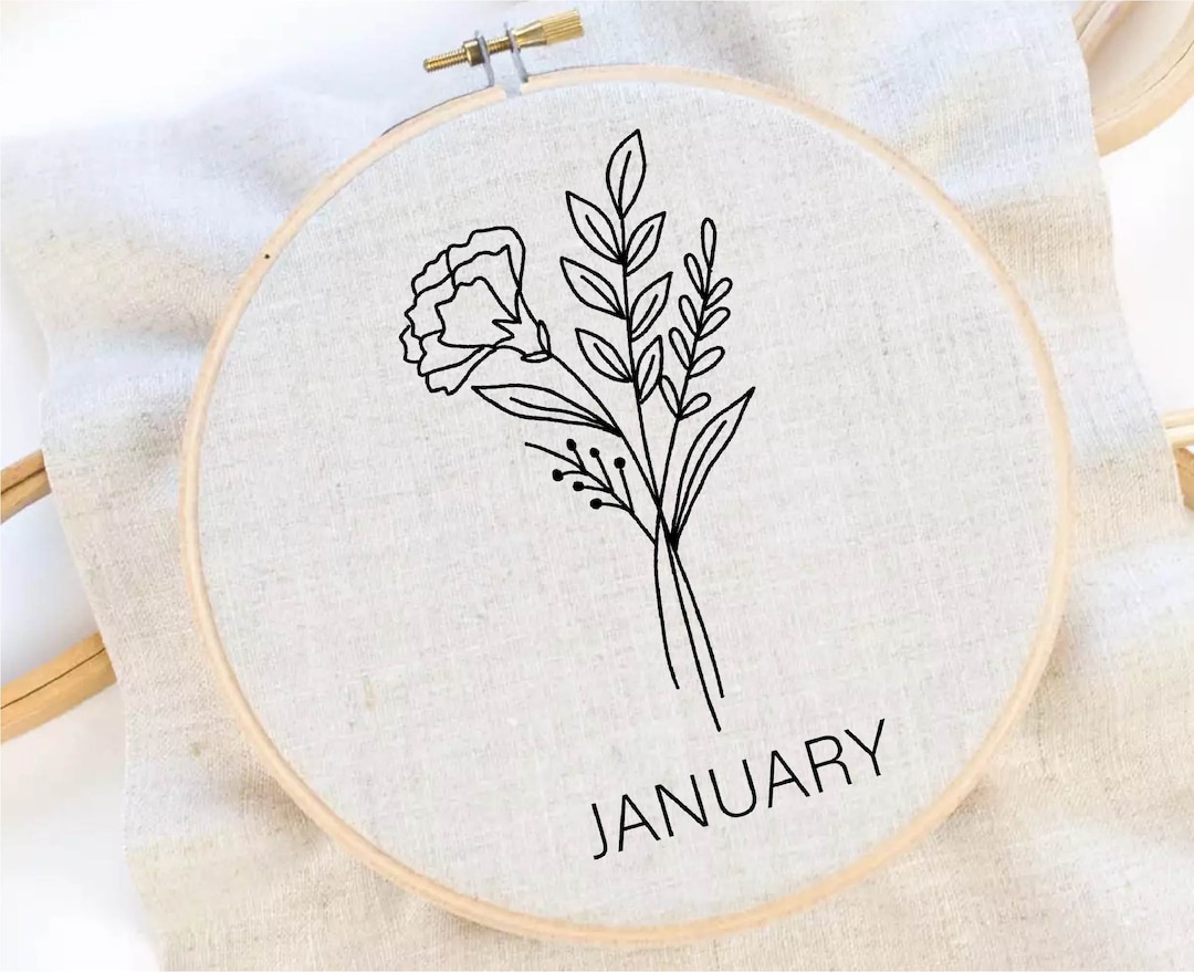 Birth Month Flower Embroidery Pattern January Flower Embroidery ...