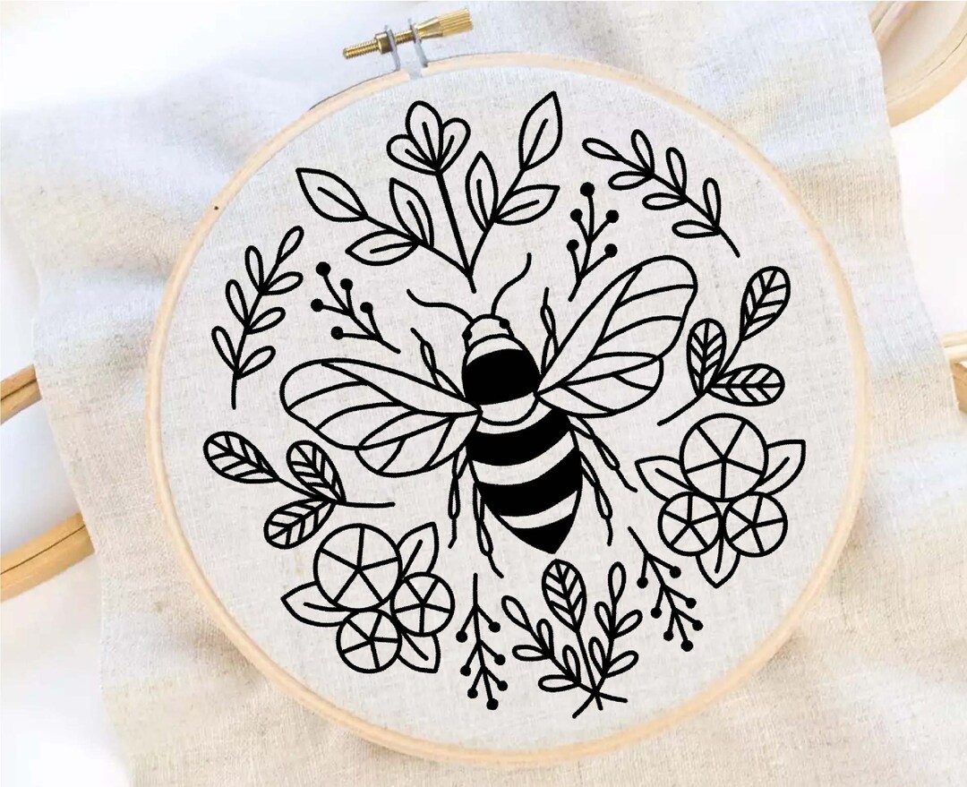 Bee Embroidery Pattern Flower Bee Embroidery Pattern Bee Folk Art ...