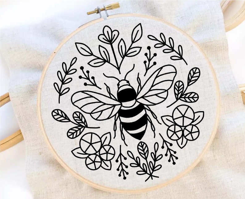 Bee Embroidery Pattern Flower Bee Embroidery Pattern Bee Folk - Etsy