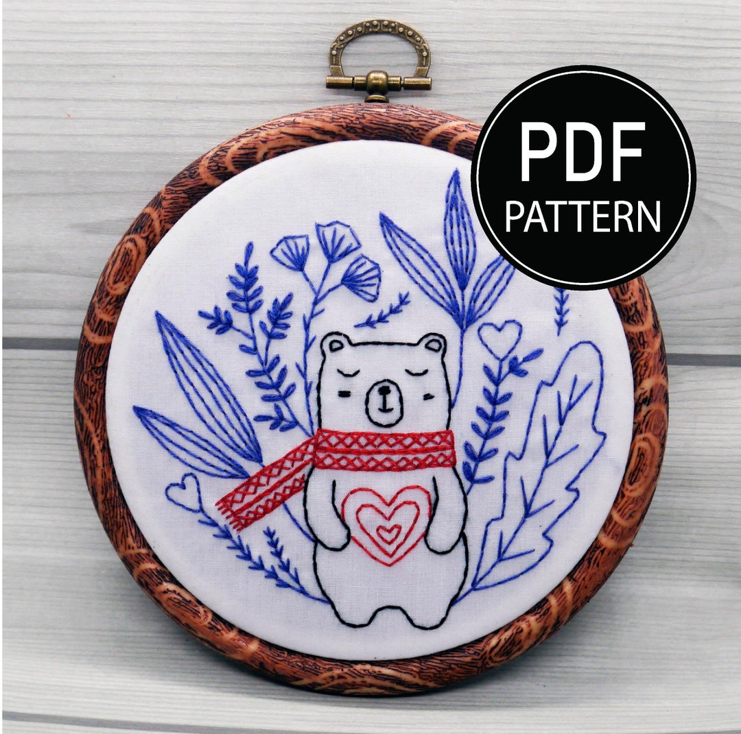 Cute Bear Embroidery Pattern Embroidery Kit Bear Pattern Hand ...