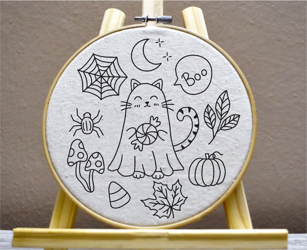 Halloween Embroidery Cat Embroidery Halloween Cat Embroidery Pattern ...