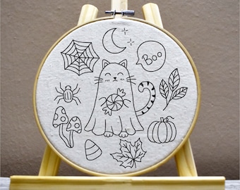 Halloween Embroidery Cat Embroidery Funny Ghost Embroidery Pattern ...