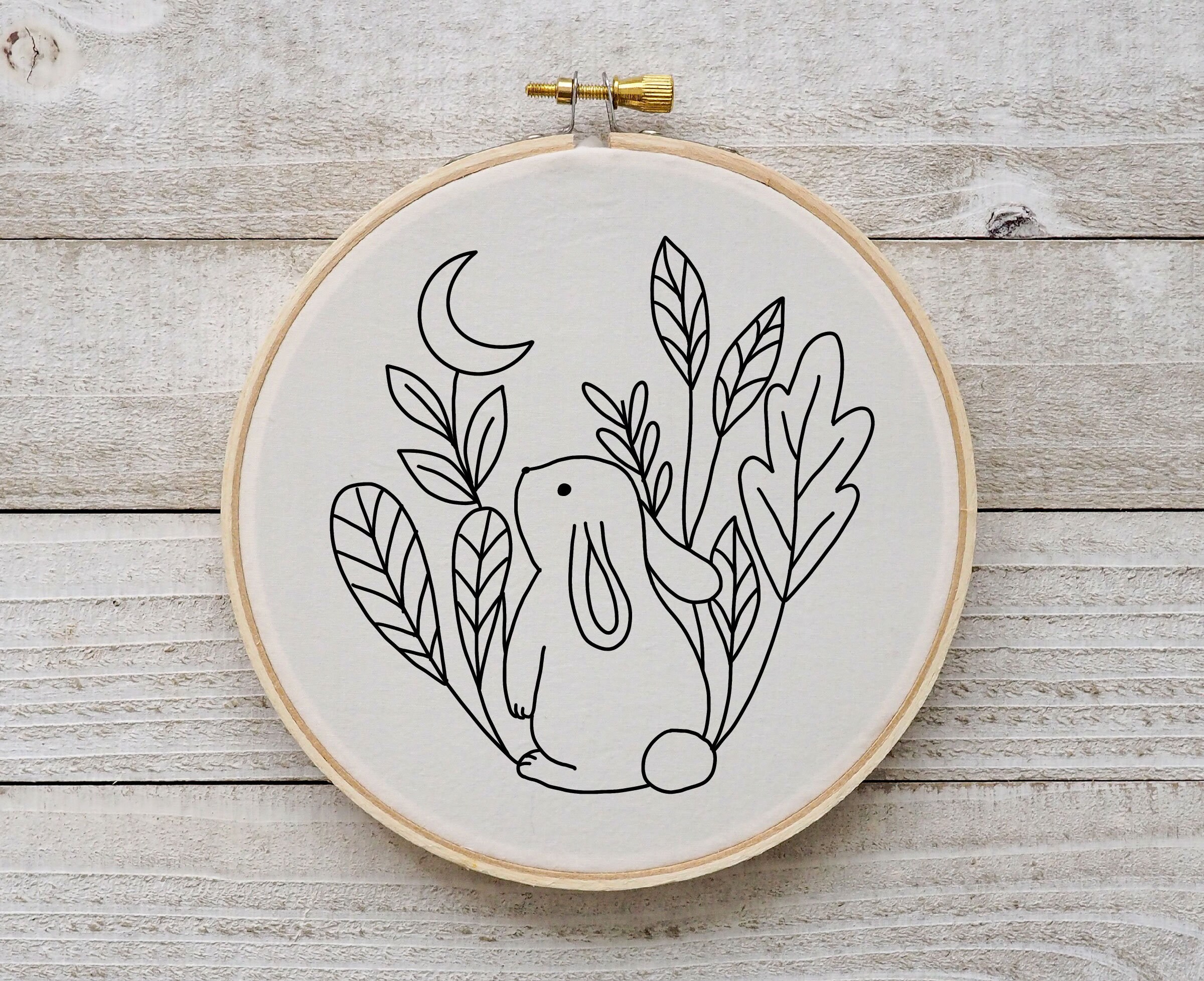 Bunny Embroidery Pattern Rabbit Plants Embroidery Cute Bunny - Etsy
