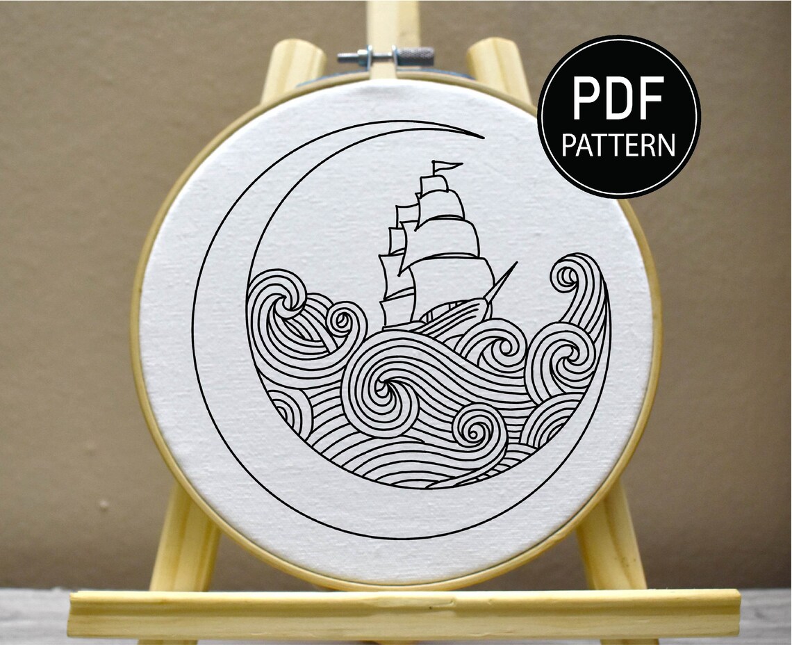 Ship Embroidery Pattern Wave Embroidery Sea Hand Embroidery - Etsy