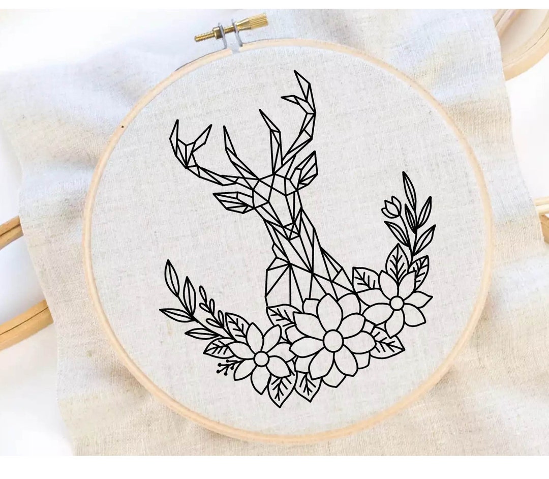 Deer Embroidery Pattern Deer and Flower Embroidery Pattern Woodland ...