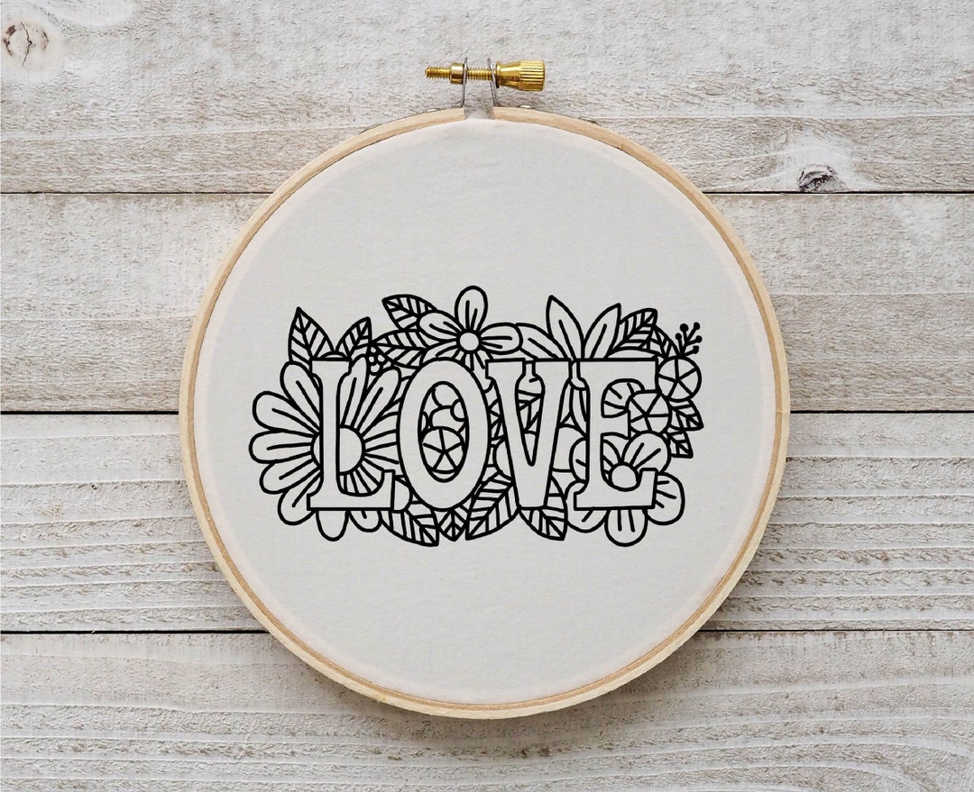Love Hand Embroidery Pattern Love Fonts Embroidery Love Flower Hand ...