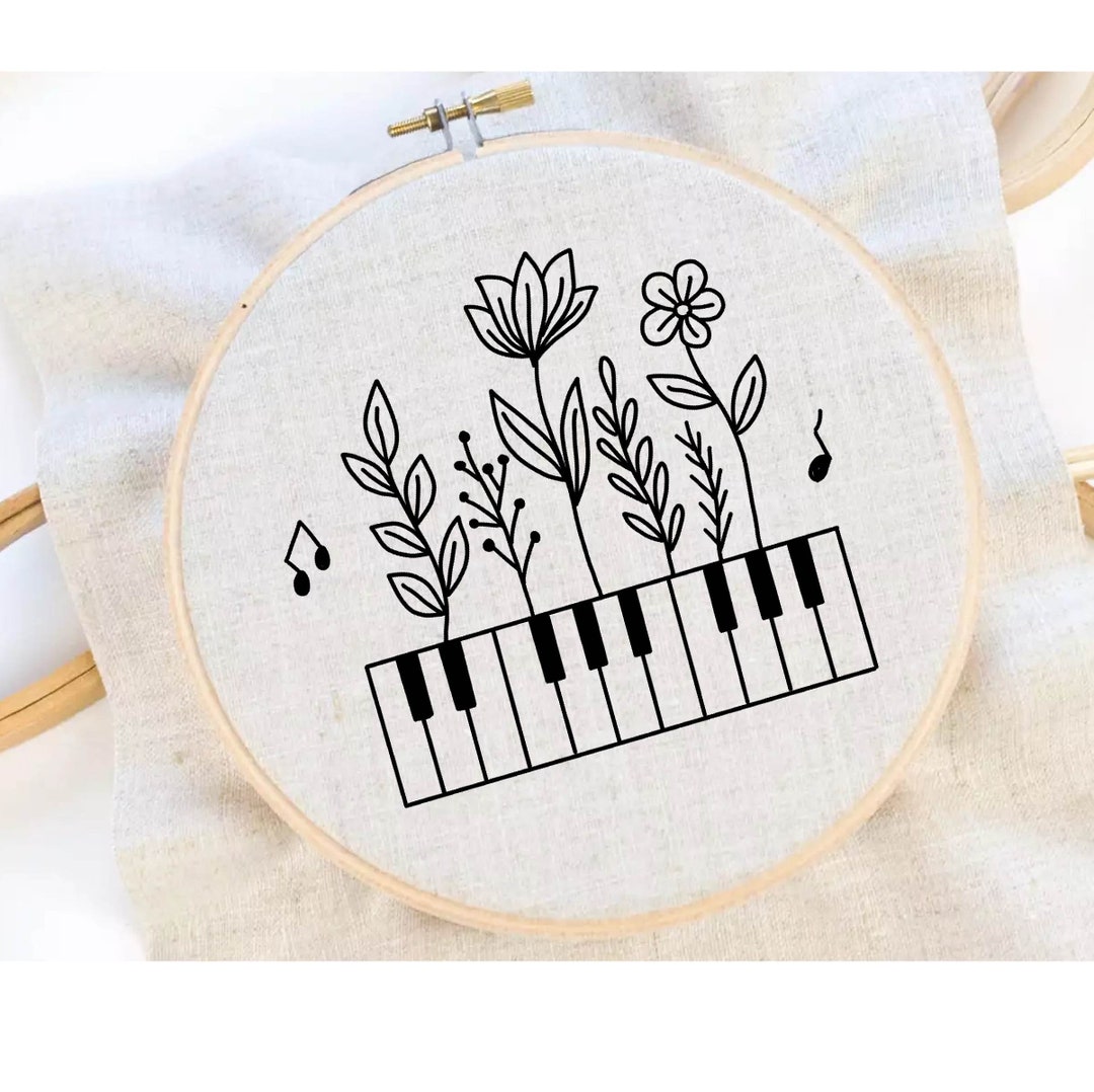 Piano Flower Embroidery Pattern Piano Embroidery Musical Instrument ...