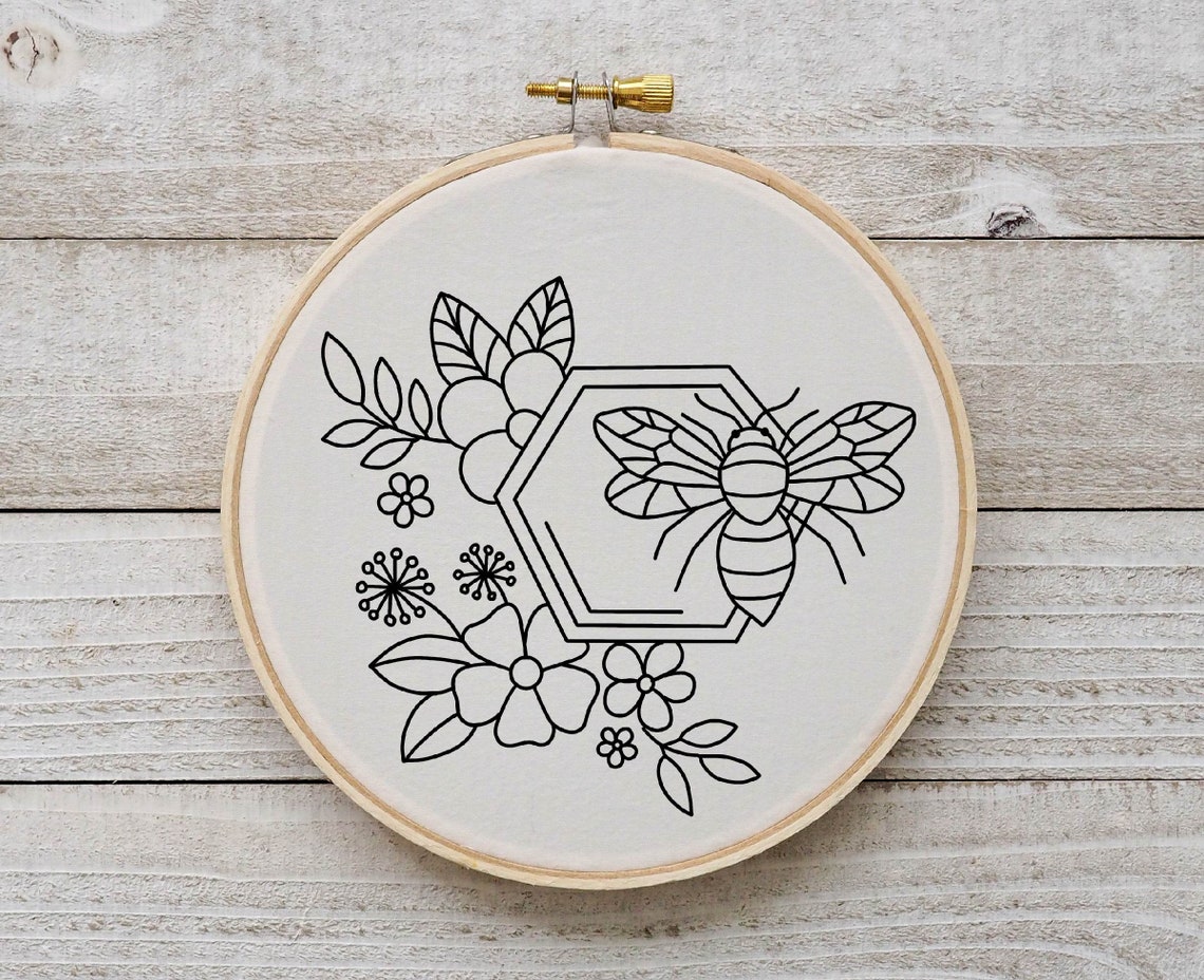 Bee and Flower Embroidery Pattern Bee Hive Embroidery Pattern - Etsy