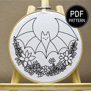 Flowers and Bat Embroidery Pattern Floral Bat Embroidery Pattern Bat ...