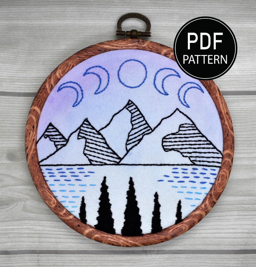 Lunar Phases Embroidery Pattern Moon Phases Embroidery Mountain ...