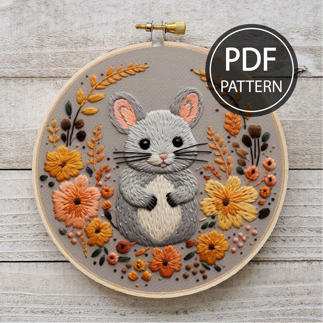 Cute Mouse Embroidery Pattern Autumn Embroidery Rat Hand Embroidery ...