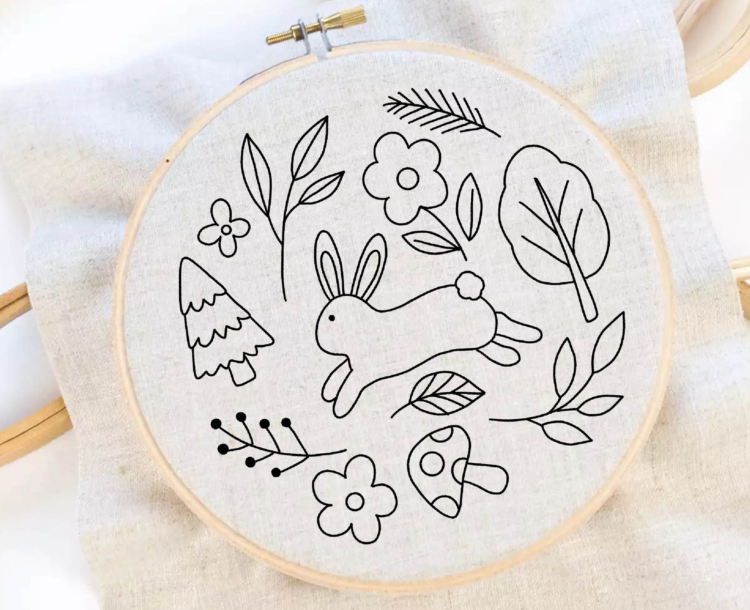 Bunny Embroidery Pattern Bunny Flower Hand Embroidery Pattern - Etsy