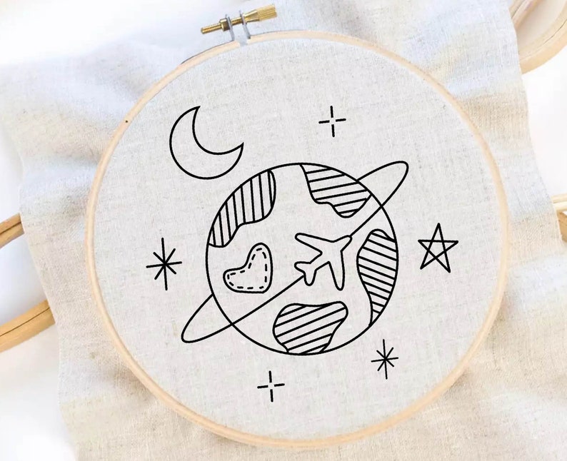 Planet Embroidery Pattern Earth Embroidery Pattern Plane Hand - Etsy