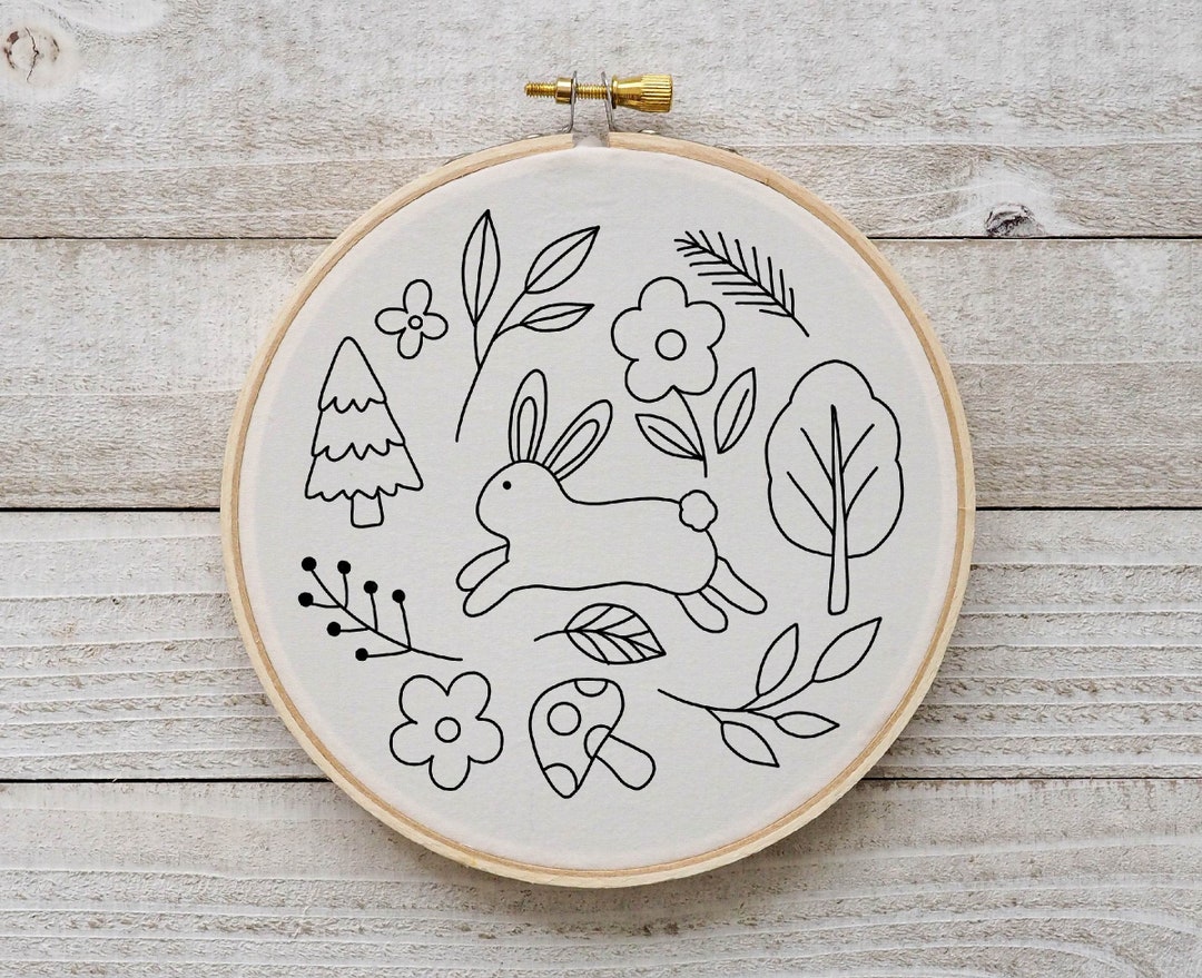 Bunny Embroidery Pattern Bunny Flower Hand Embroidery Pattern Woodland ...