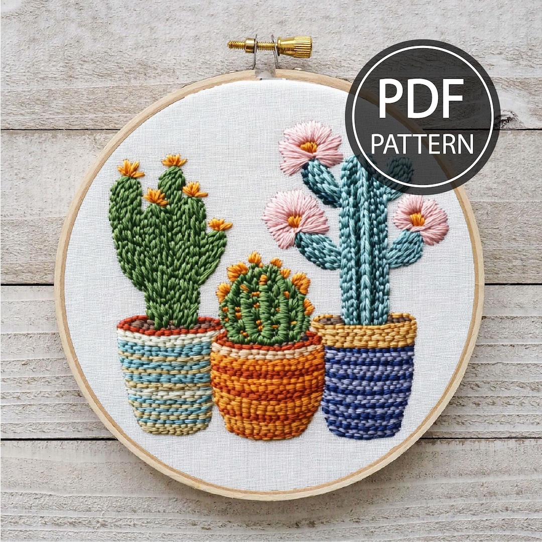 Cactus Embroidery Pattern House Plants Embroidery Succulant Embroidery ...