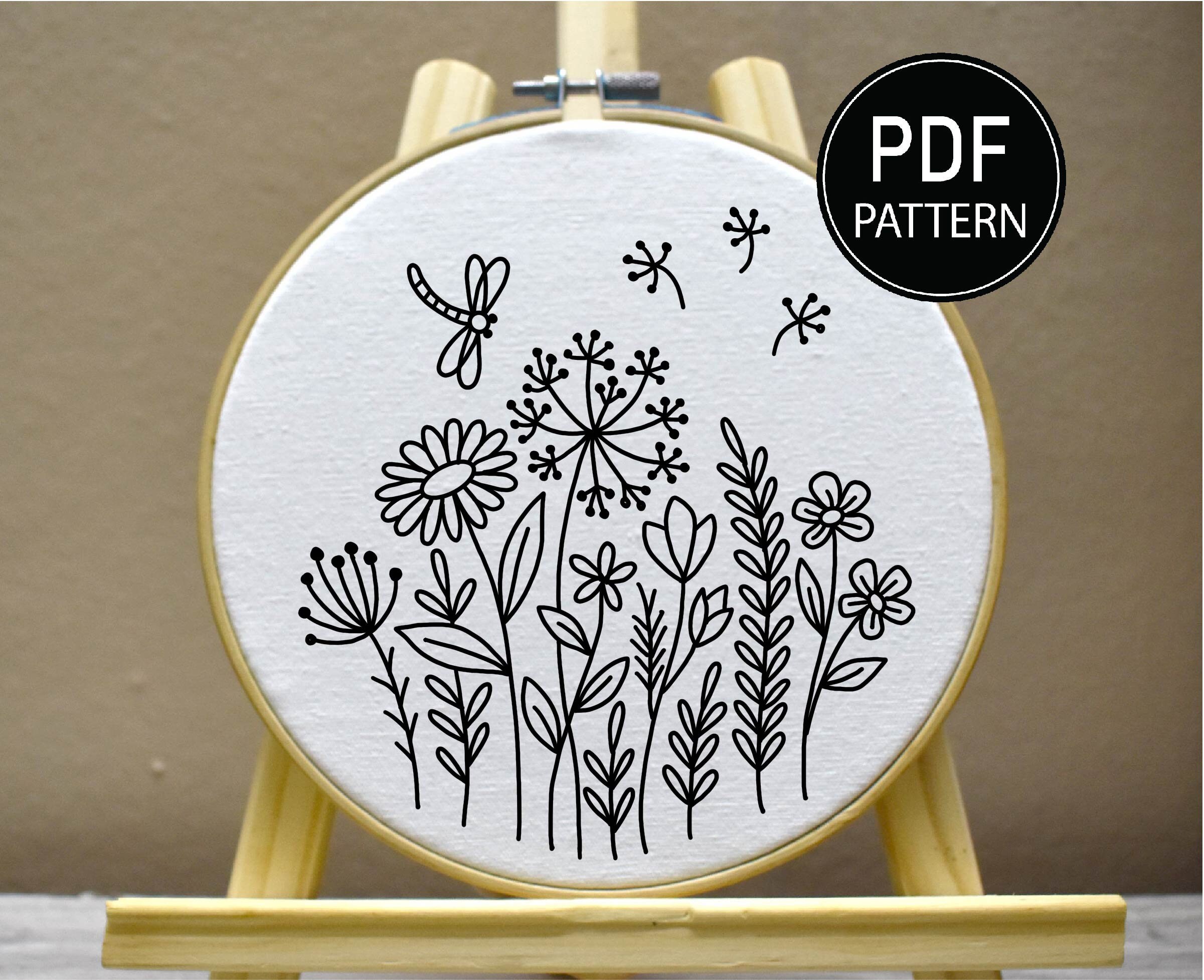 Flower Embroidery Pattern Dragonfly Embroidery Floral Embroidery ...