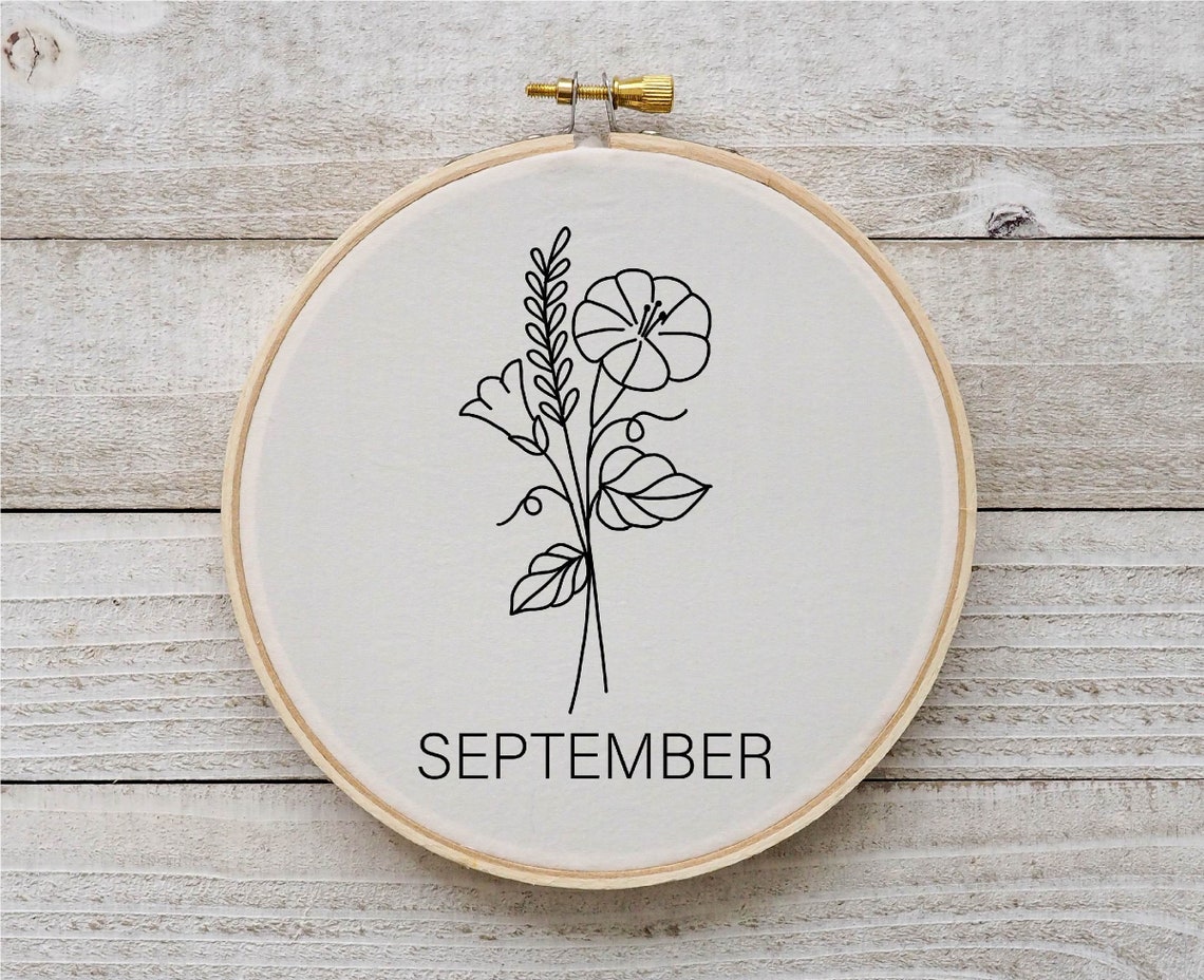 Birth Month Flower Embroidery Pattern September Flower Embroidery ...