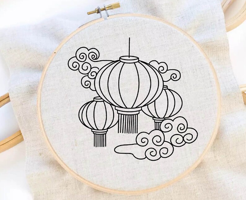 Chinese Lantern Embroidery Pattern Oriental Embroidery Pattern - Etsy