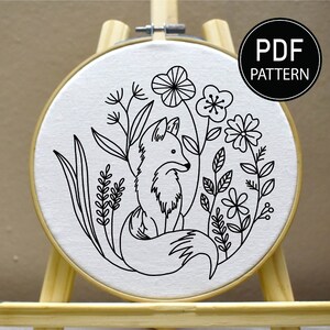 Fox Embroidery Pattern Floral Embroidery Pattern Fox Hand Embroidery ...