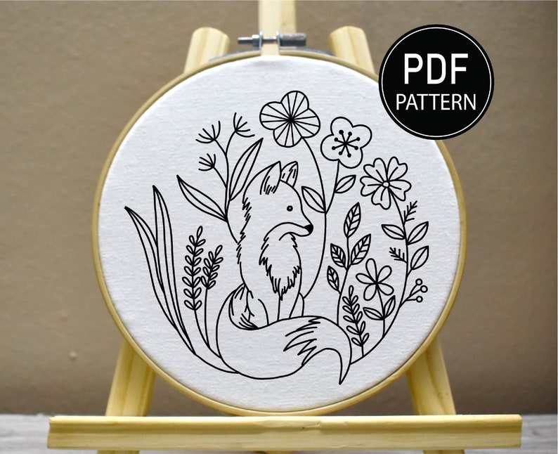 Fox Embroidery Pattern Floral Embroidery Pattern Fox Hand Embroidery ...