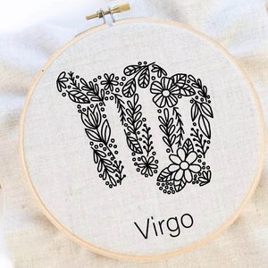 Virgo Embroidery Pattern Zodiac Embroidery Flower Zodiac Hand ...