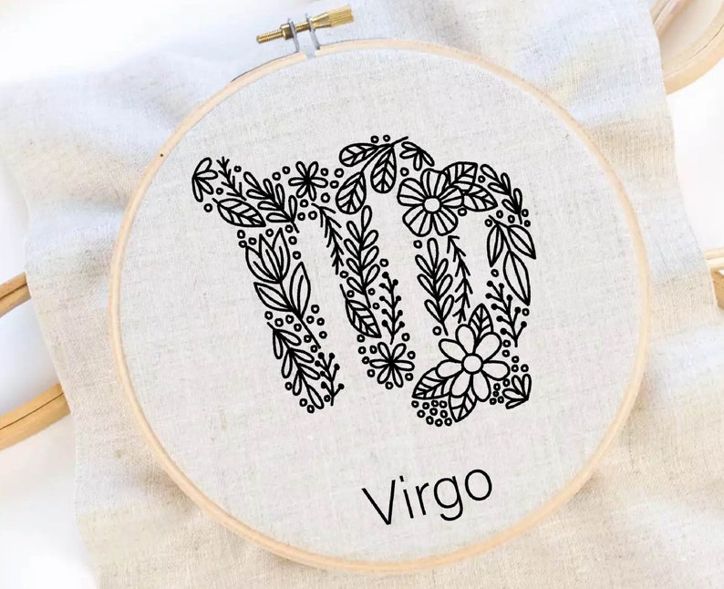 Virgo Embroidery Pattern Zodiac Embroidery Flower Zodiac Hand - Etsy
