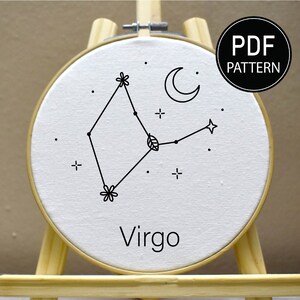 Virgo Embroidery Pattern Zodiac Embroidery Flower Zodiac Sign Hand ...