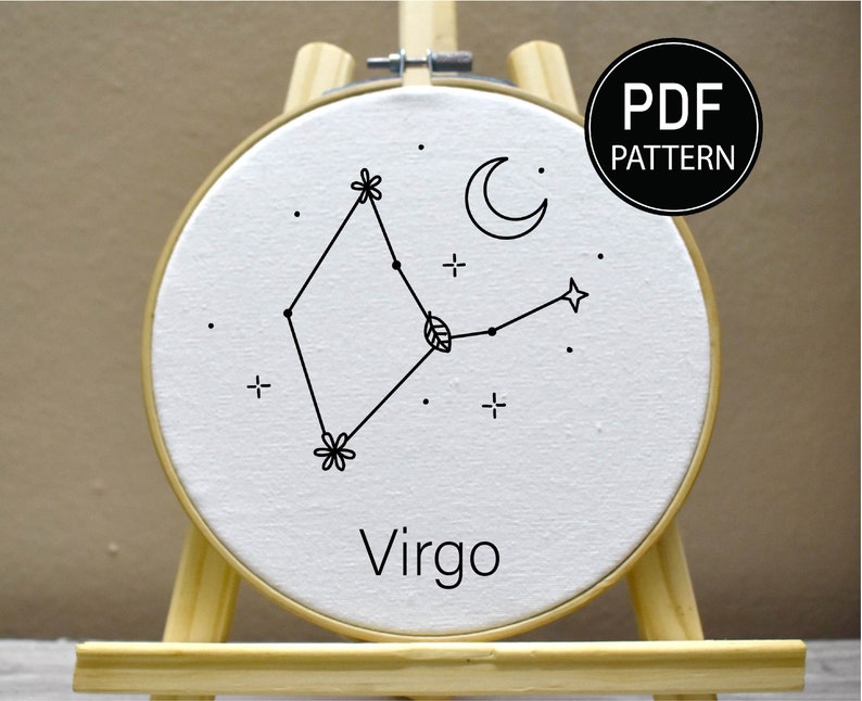 Virgo Embroidery Pattern Zodiac Embroidery Flower Zodiac Sign - Etsy