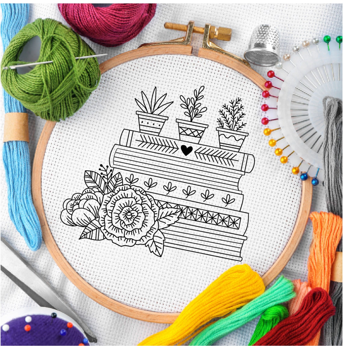 Books Embroidery Pattern Book Lover Embroidery Flower Books - Etsy