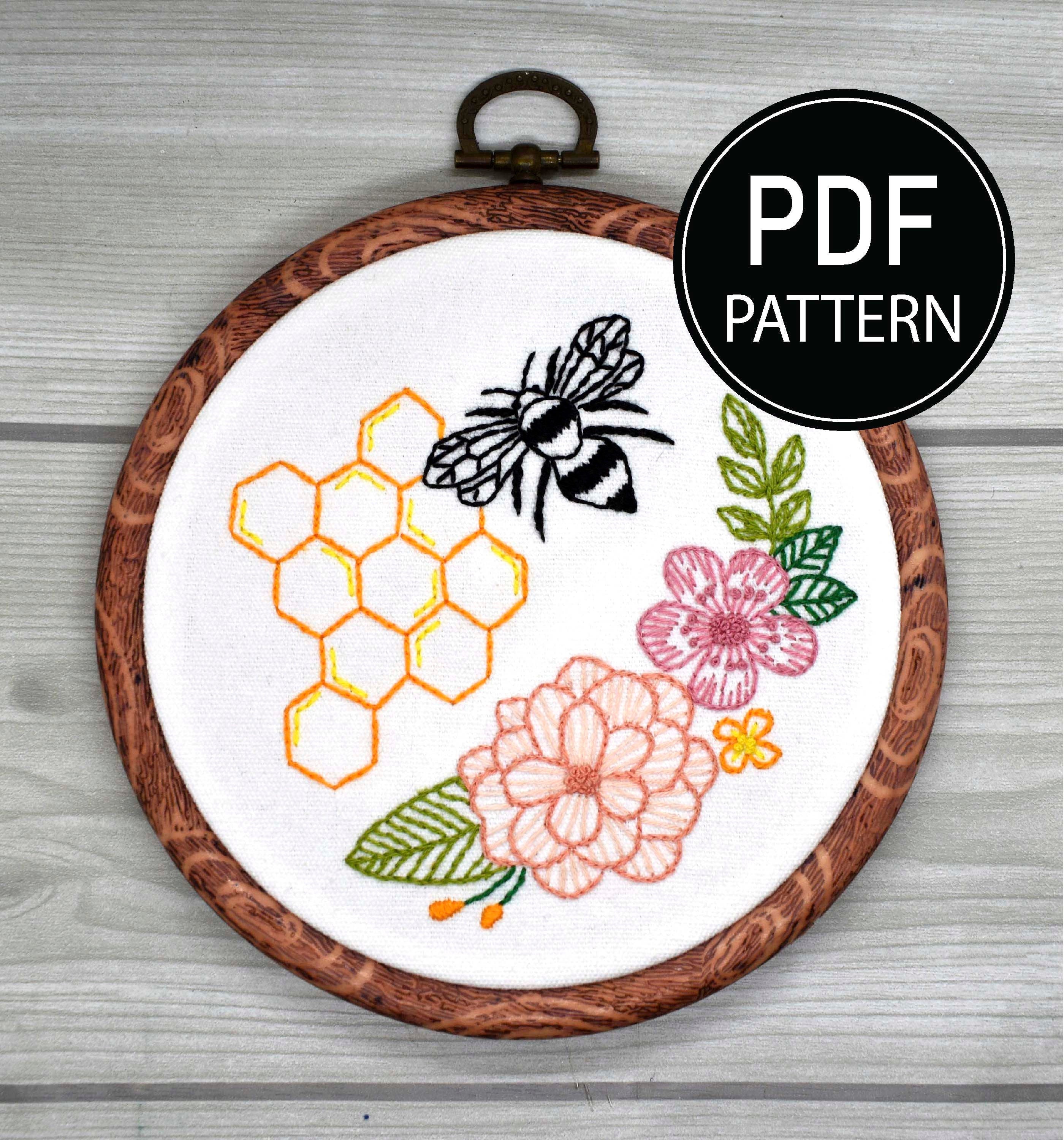 Bee and Flower Embroidery Pattern ,bee Hive Embroidery Pattern , Insect ...