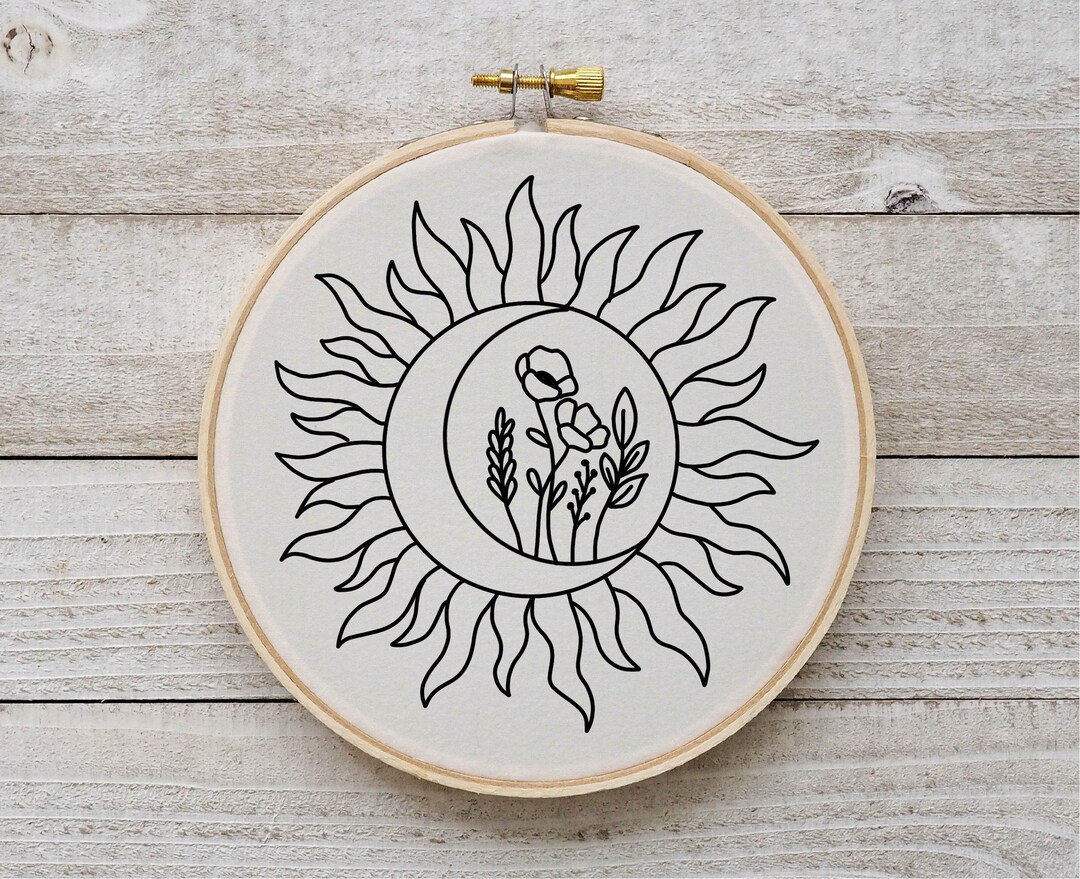 Sun Moon Embroidery Pattern Moon Flower Embroidery Celestial Embroidery ...