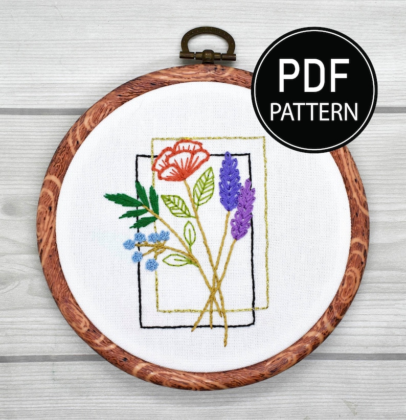 Flower Frame Embroidery Pattern floral Embroidery Pattern - Etsy
