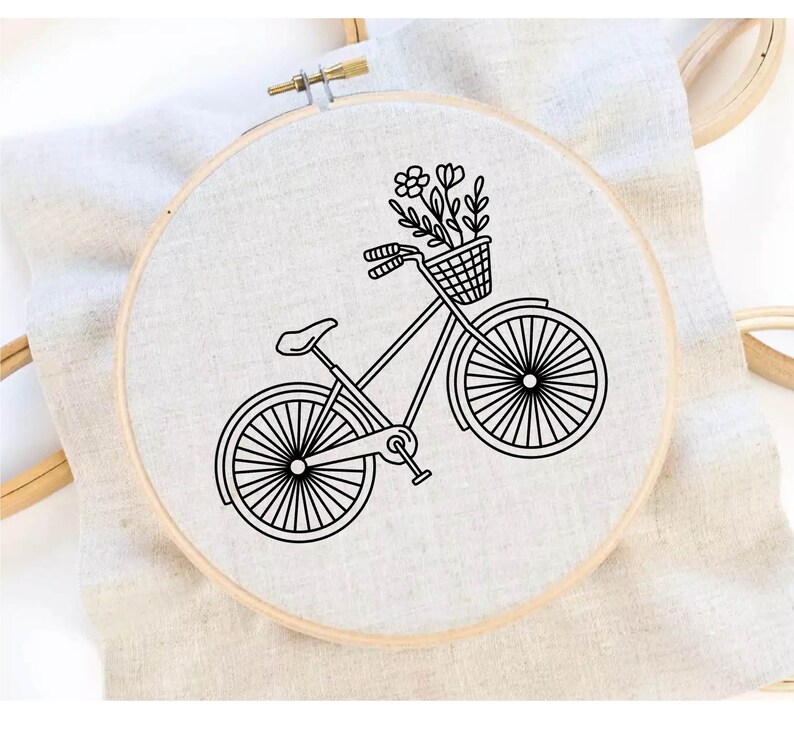 Bicycle Flower Embroidery Pattern Summer Embroidery Bike Hand - Etsy