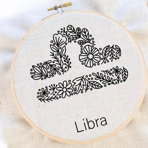 Libra Embroidery Pattern Zodiac Embroidery Flower Zodiac Hand ...