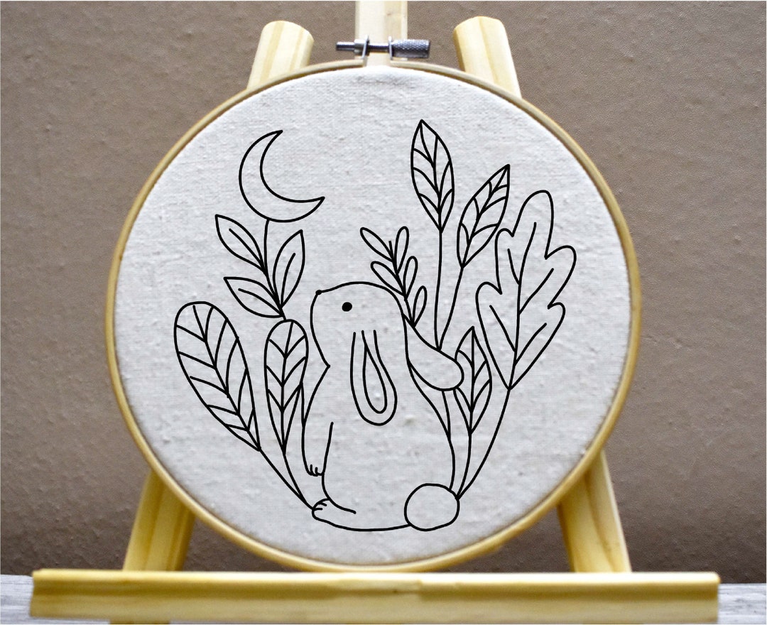Bunny Embroidery Pattern Rabbit Plants Embroidery Cute Bunny Embroidery ...