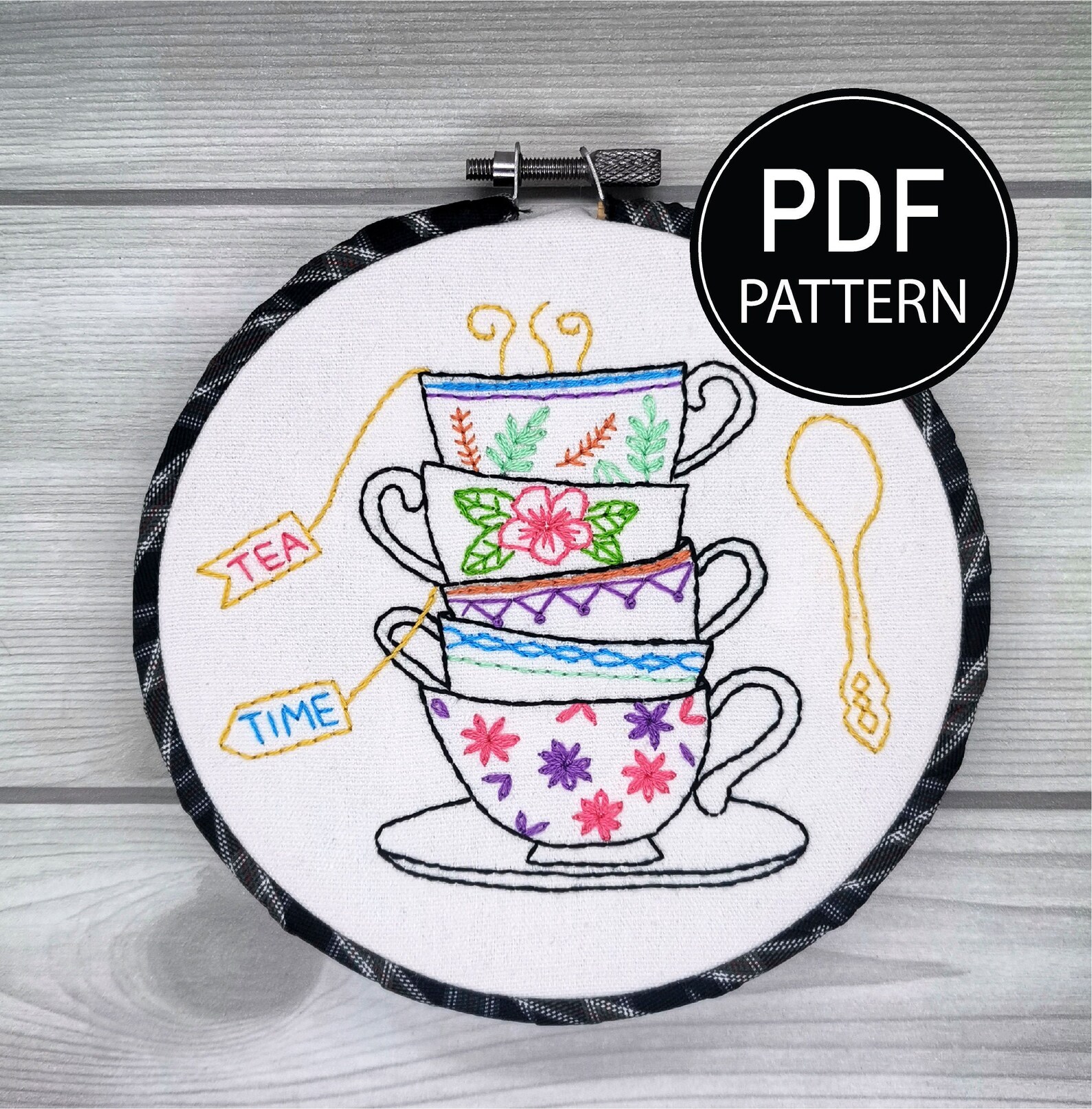 Tea Time Embroidery Pattern Tea Cups Embroidery Pattern Tea - Etsy