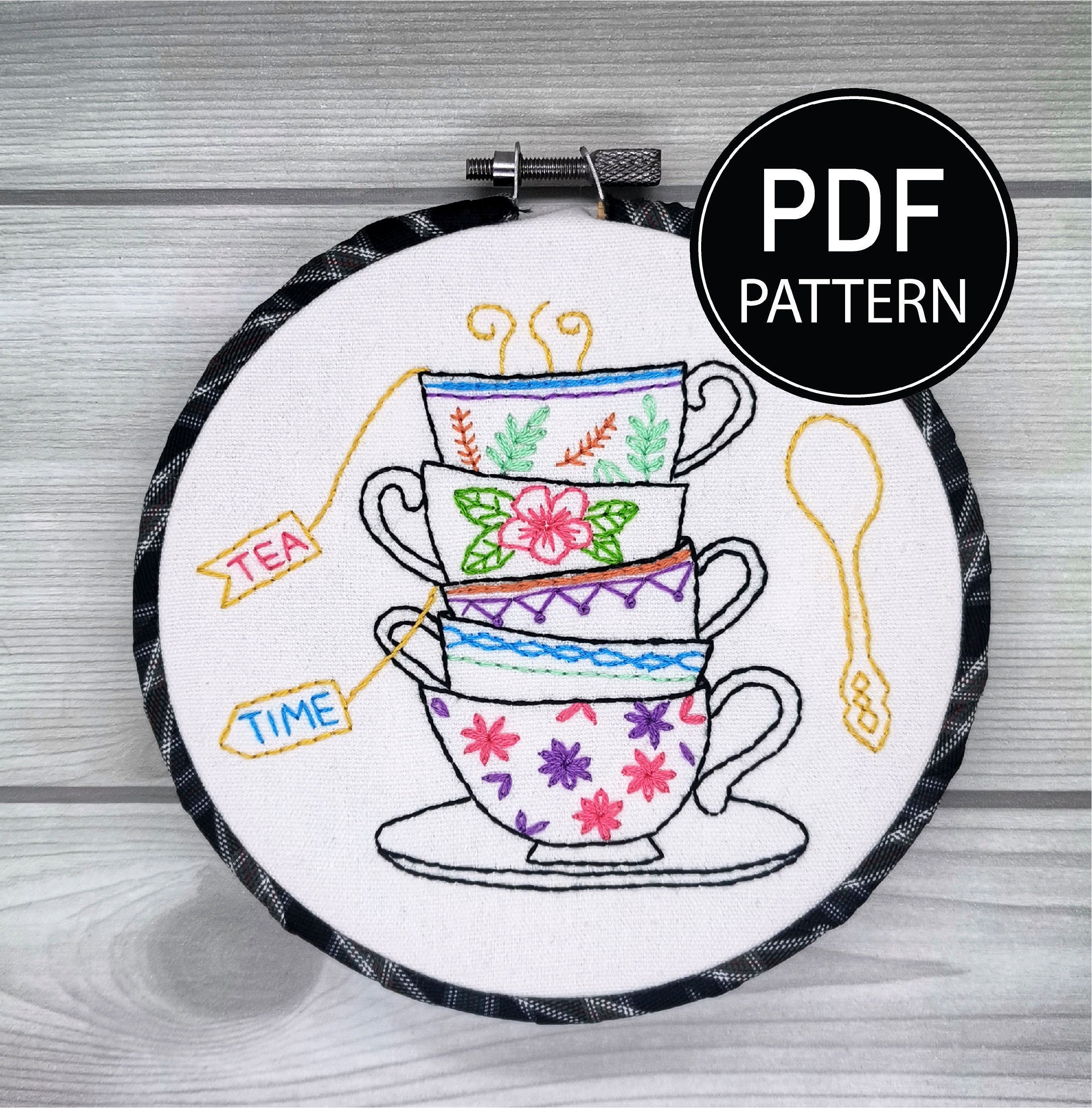 Tea Time Embroidery Pattern Tea Cups Embroidery Pattern Tea - Etsy