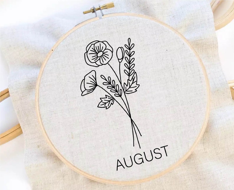 Birth Month Flower Embroidery Pattern August Flower Embroidery - Etsy