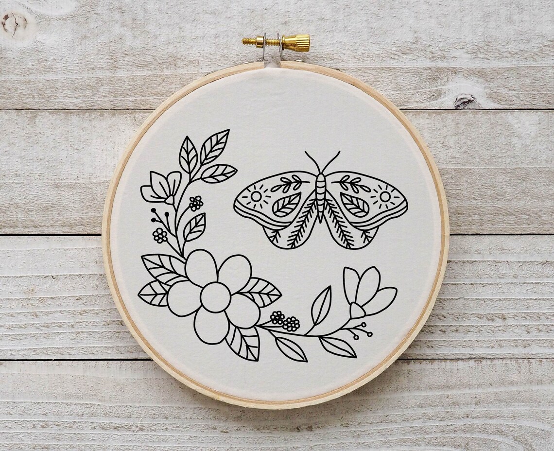 Flower Moth Embroidery Pattern Moth Embroidery Pattern Insect - Etsy