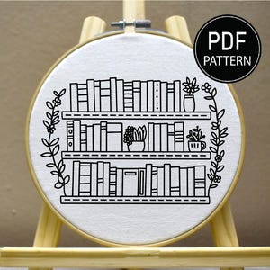 Flower Bookshelf Embroidery Pattern Floral Bookshelf Embroidery Reading ...