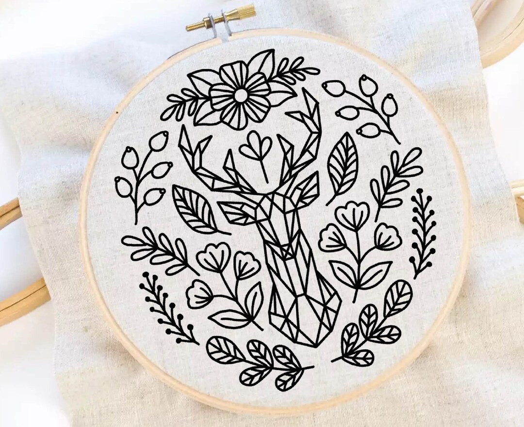 Deer Embroidery Pattern Deer Folk Art Embroidery Pattern Deer Flower ...
