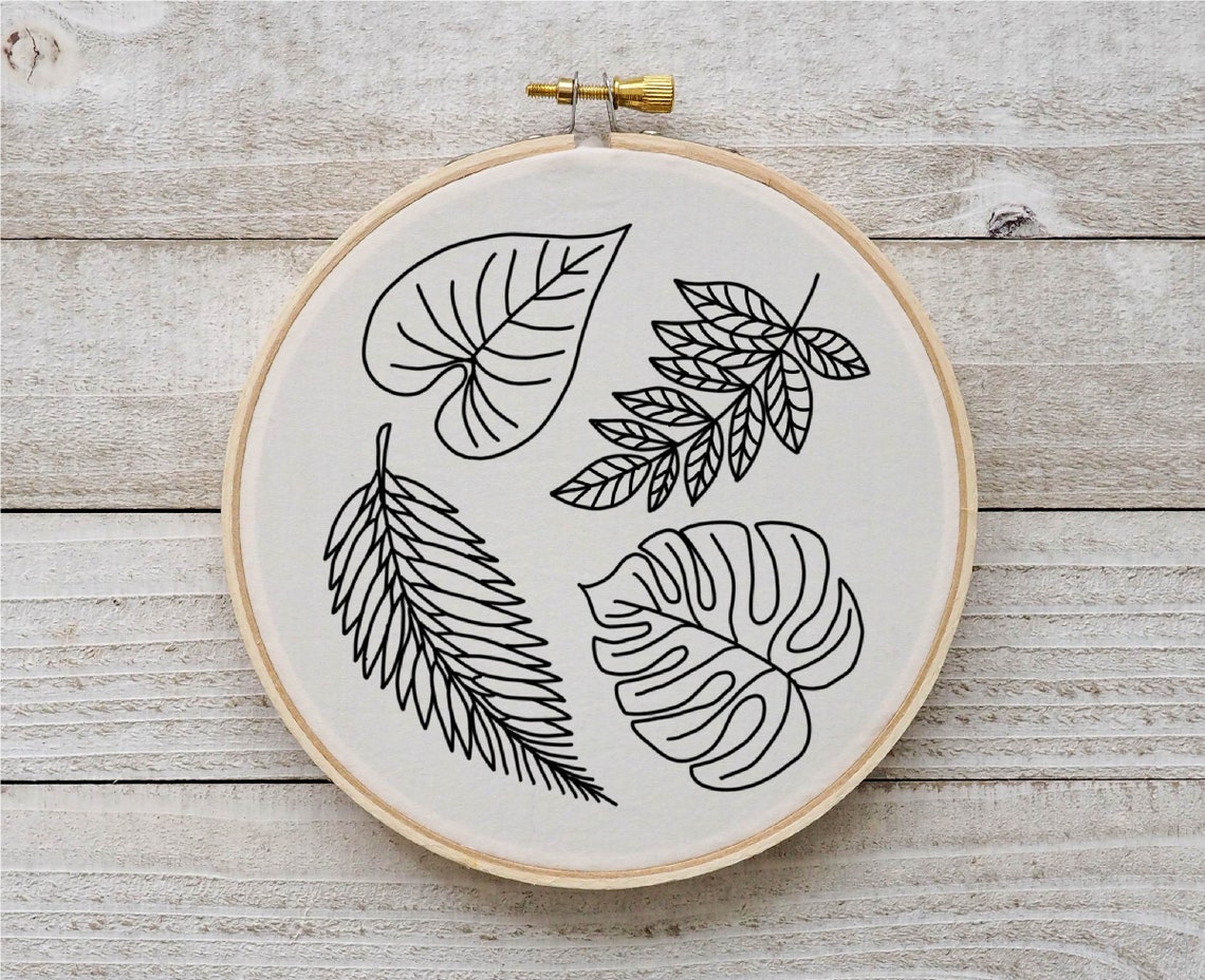 Leaves Hand Embroidery Pattern Botanical Embroidery Leaf - Etsy