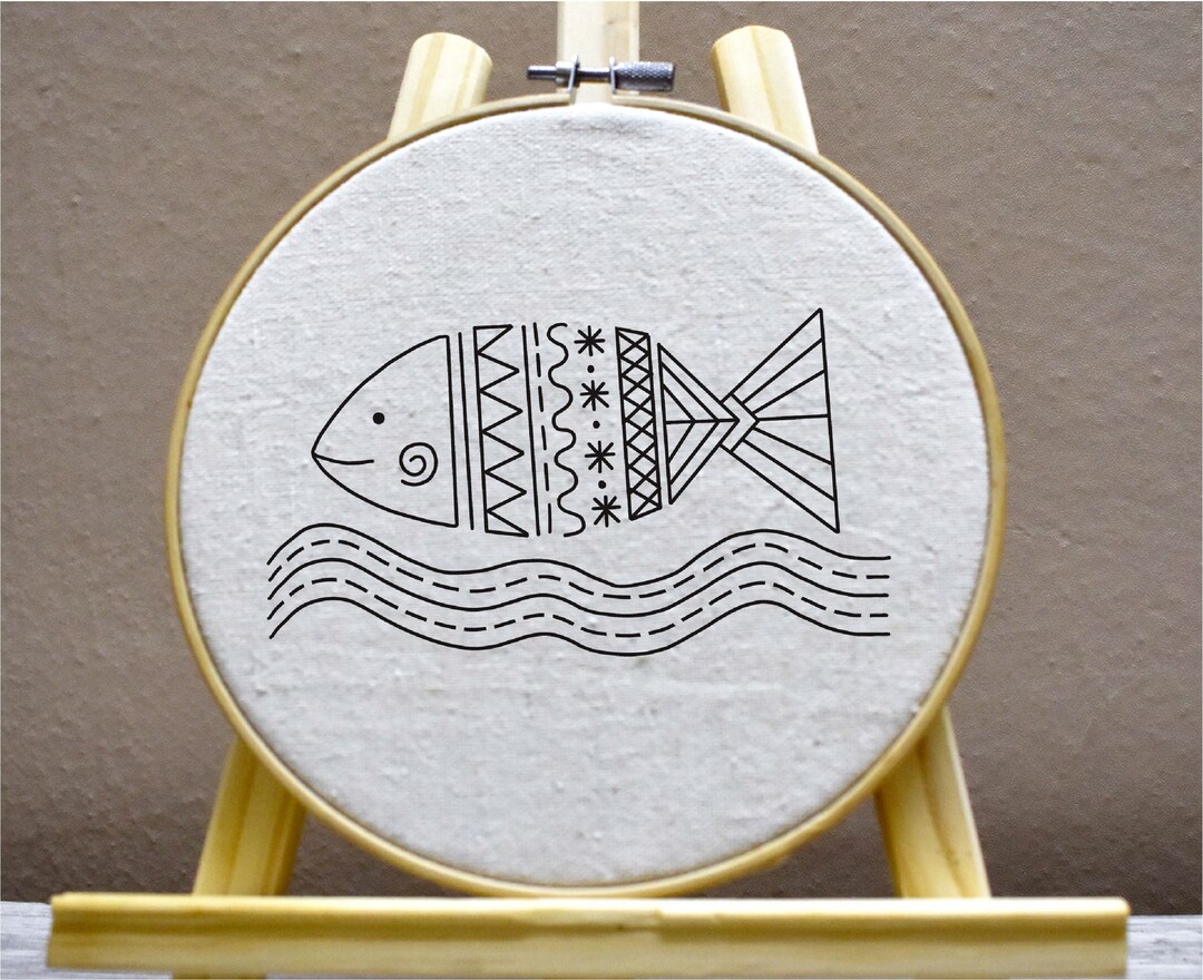 Fish Embroidery Pattern Fish Art Embroidery Fish Line Art Embroidery ...