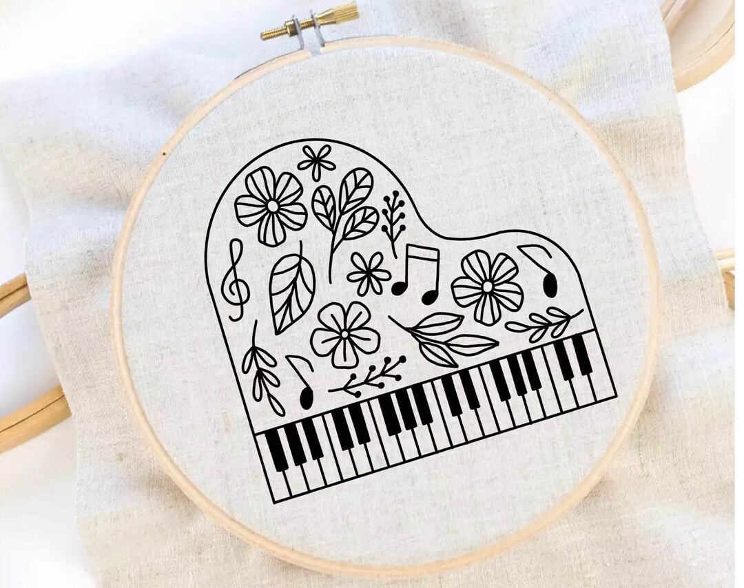 Piano Flower Embroidery Pattern Piano Embroidery Musical Instrument ...