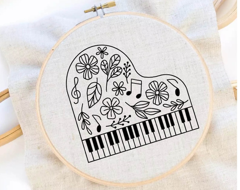 Piano Flower Embroidery Pattern Piano Embroidery Musical - Etsy